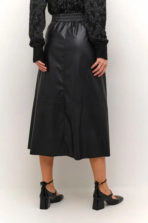 KAFFE Kamikka Faux Leather A-line Midi Skirt