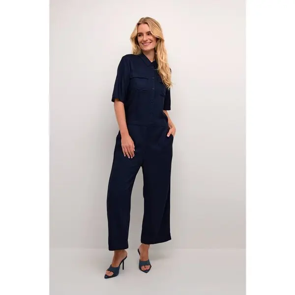 KAFFE Ruthie Cropped Leg Button Jumpsuit - Midnight Marine