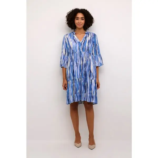 KAFFE Arina Printed A-line Dress - Blue Abstract Print