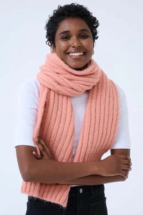 KAFFE Kadena Chunky Rib Knit Long Scarf - Ash Rose Melange