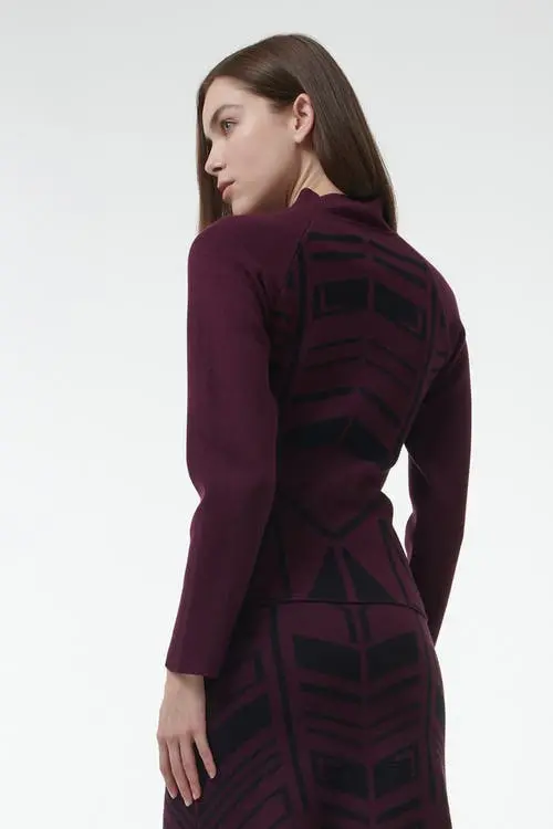 LEEM Geometric Jacquard Fitted Knit Top