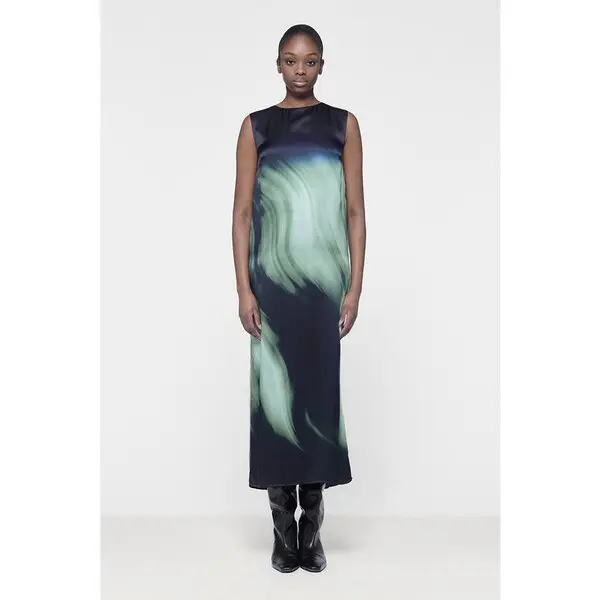 LEEM Sleeveless Printed Silk Midi Dress - Green