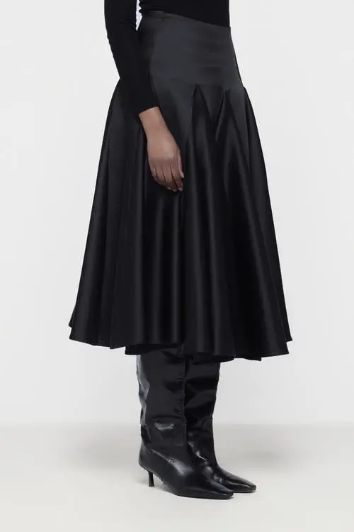 LEEM Flared Godet Midi Skirt