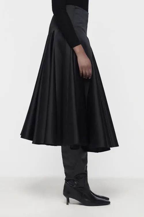 LEEM Flared Godet Midi Skirt