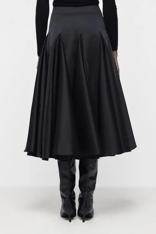 LEEM Flared Godet Midi Skirt