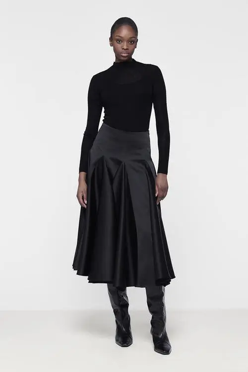 LEEM Flared Godet Midi Skirt