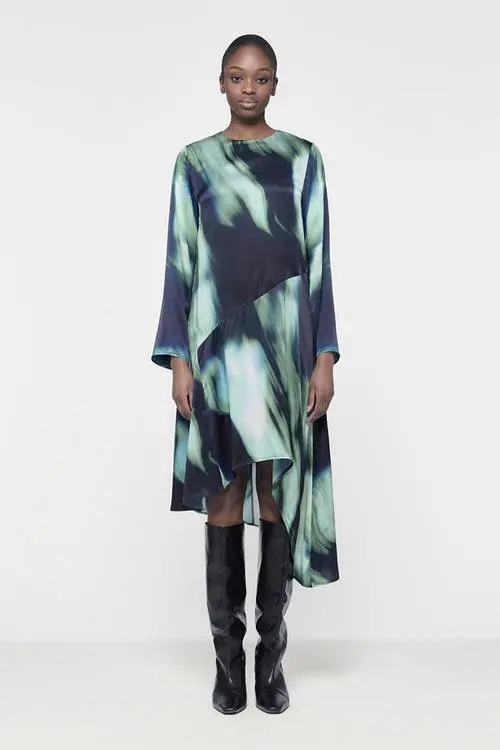 LEEM Printed Paneled Silk Dress
