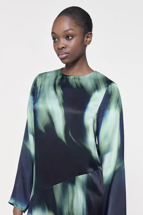 LEEM Printed Paneled Silk Dress
