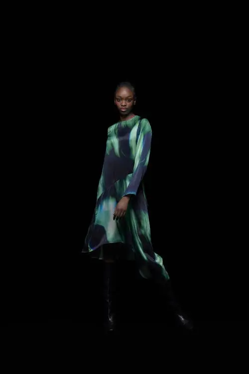 LEEM Printed Paneled Silk Dress