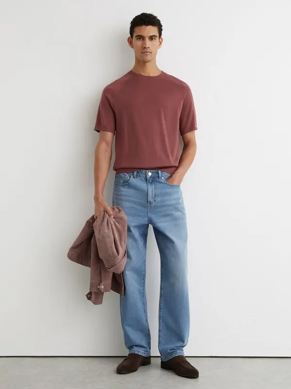 REISS Brook Merino Wool Raglan-sleeve T-shirt - Raspberry Pink