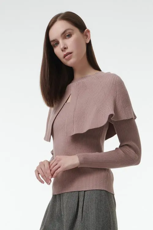 LEEM Fitted Sweater With Cape Detail