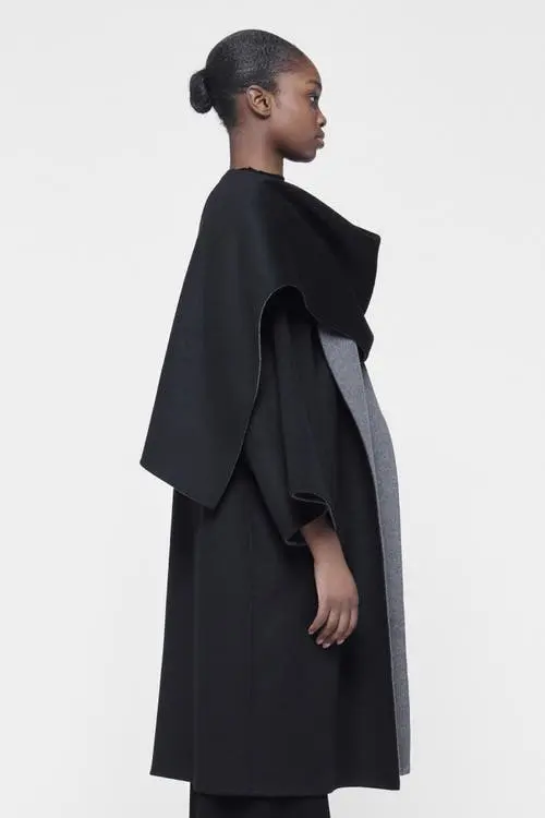 LEEM Reversible Wool-blend Cocoon Coat With Detachable Scarf