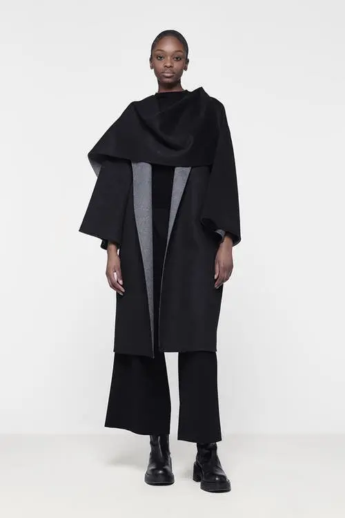 LEEM Reversible Wool-blend Cocoon Coat With Detachable Scarf