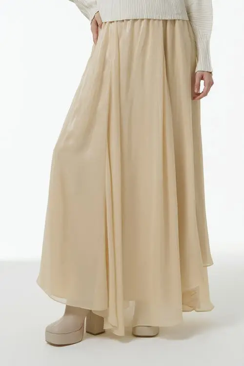 LEEM Asymmetric Skirt With Elasticated Waistband - Neutrals