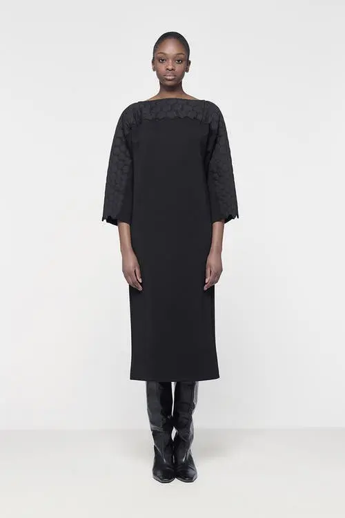LEEM Quilted Embroidered Midi Dress