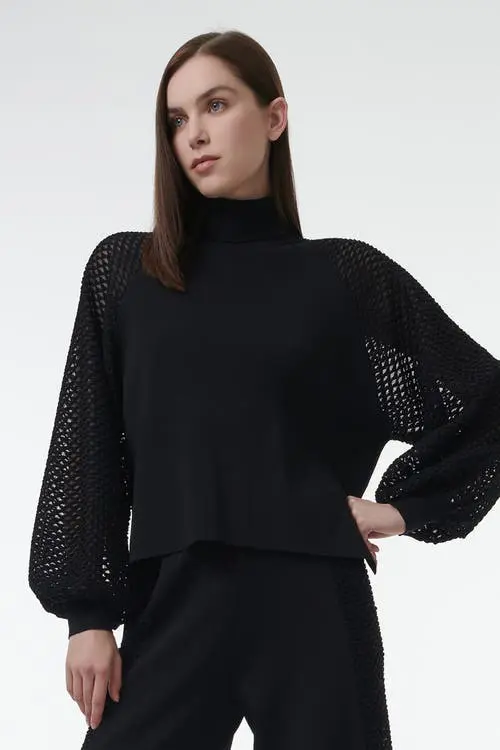 LEEM Mesh Sleeve Knitted Sweater