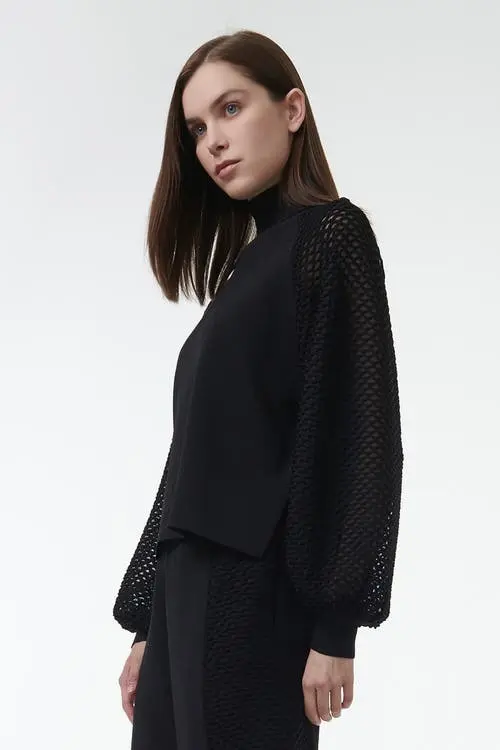 LEEM Mesh Sleeve Knitted Sweater