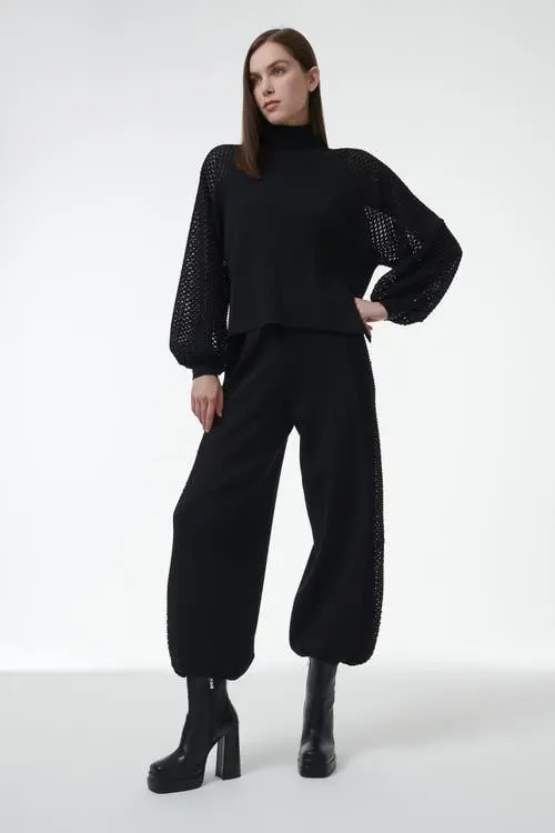 LEEM Mesh Sleeve Knitted Sweater