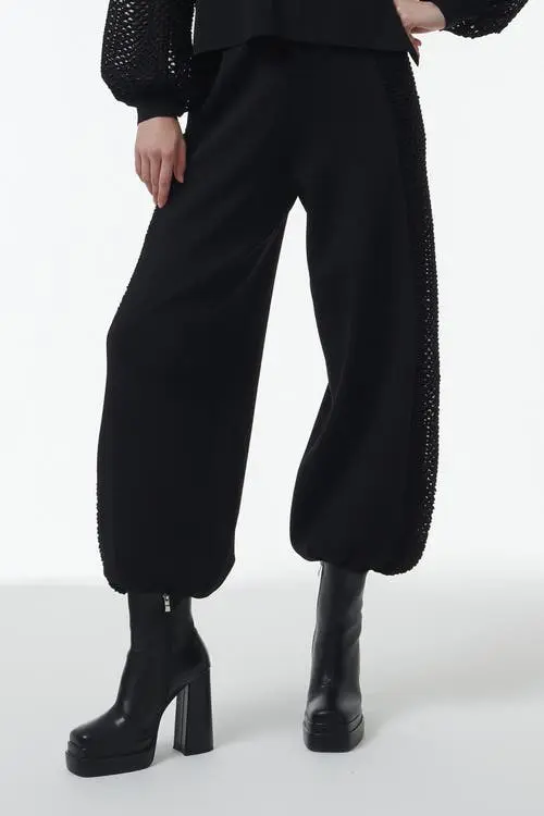 LEEM Mesh Detail Knit Harem Trousers