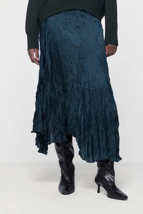 LEEM Asymmetric Plisse Maxi Skirt