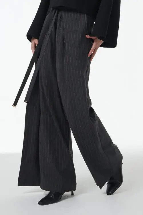 LEEM Pinstriped Wide-leg Trousers