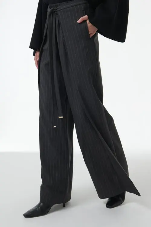 LEEM Pinstriped Wide-leg Trousers