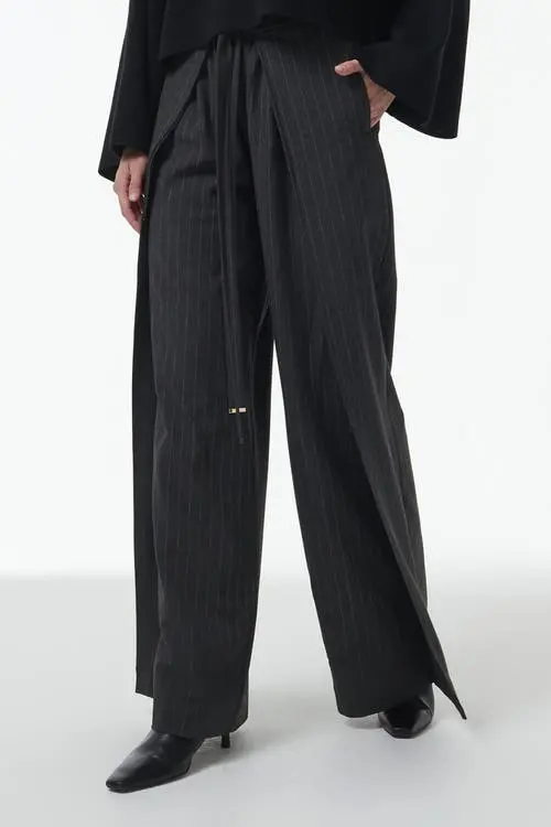 LEEM Pinstriped Wide-leg Trousers - Grey