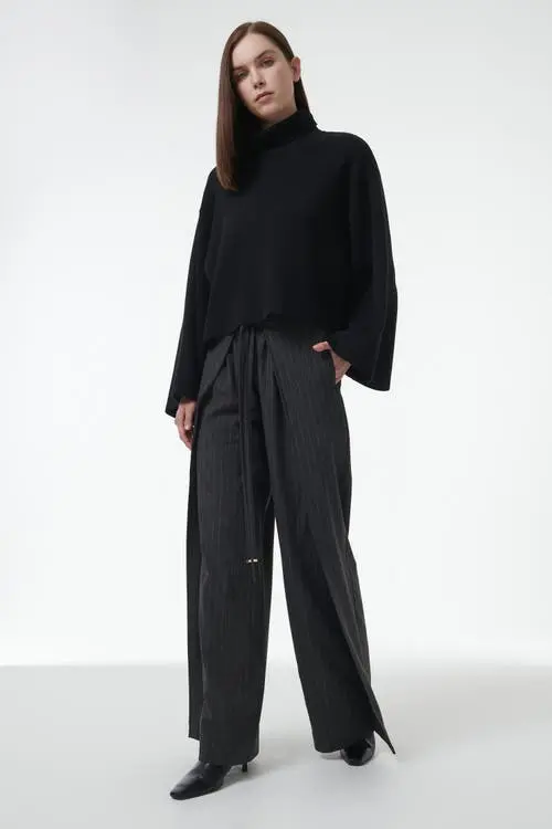 LEEM Pinstriped Wide-leg Trousers