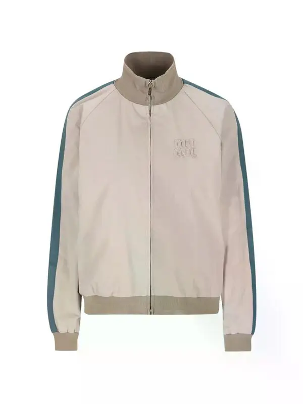 Miu Miu Striped Logo Zip-up Jacket