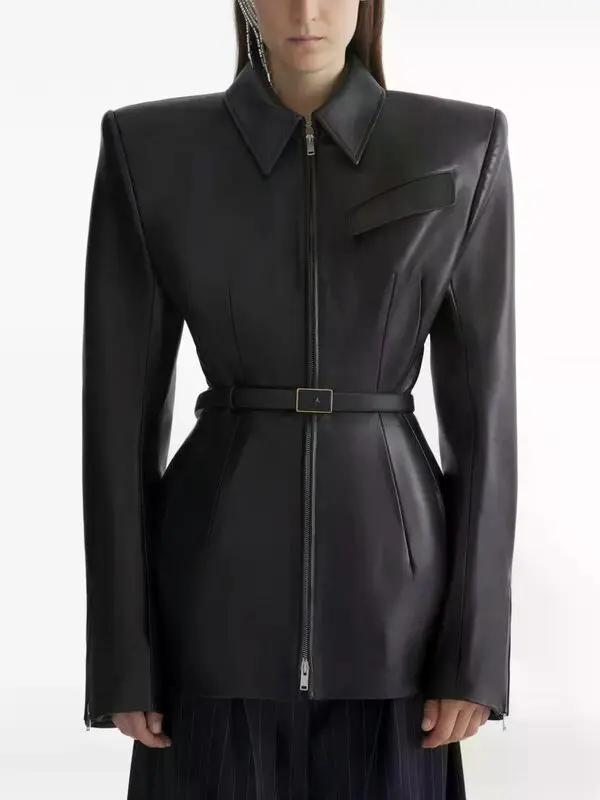 MUGLER Leather Fitted Jacket - Black