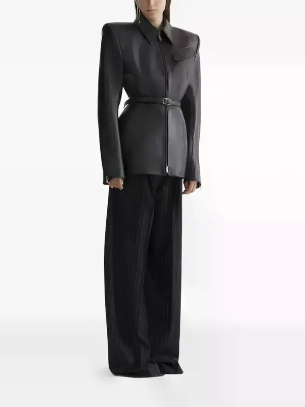 MUGLER Leather Fitted Jacket - Black