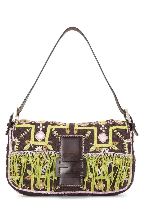 Fendi Canvas Embellished Baguette