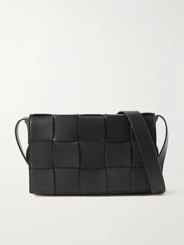 Bottega Veneta Cassette Medium Intrecciato Leather Shoulder Bag - Black