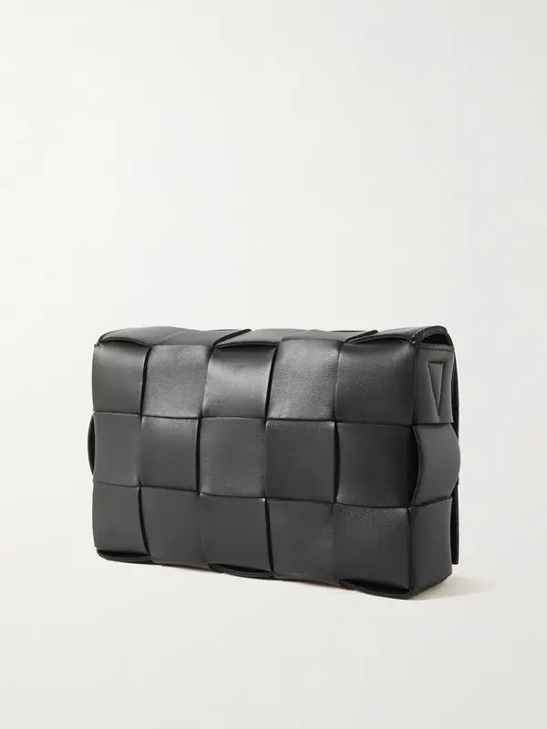 Bottega Veneta Cassette Medium Intrecciato Leather Shoulder Bag - Black