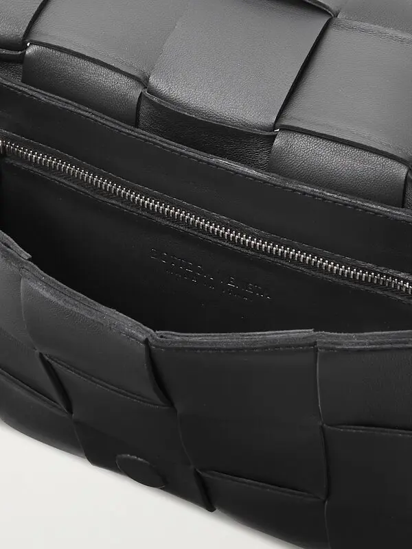 Bottega Veneta Cassette Medium Intrecciato Leather Shoulder Bag - Black