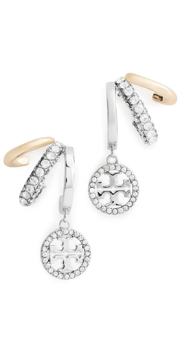 Tory Burch Icon Pavé Triple Hoop Earrings - Tory Gold/tory Silver/crystal