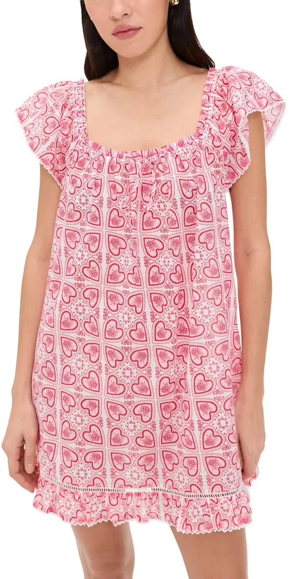 Hill House Home The Lucinda Nightgown - Patchwork Doily Heart/white