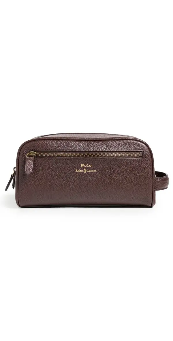 Polo Ralph Lauren Pebbled Leather Shave Kit Pouch - Dark Brown