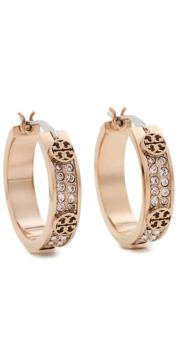 Tory Burch Small Icon Pave Hoop Earrings - Rose Gold/pink