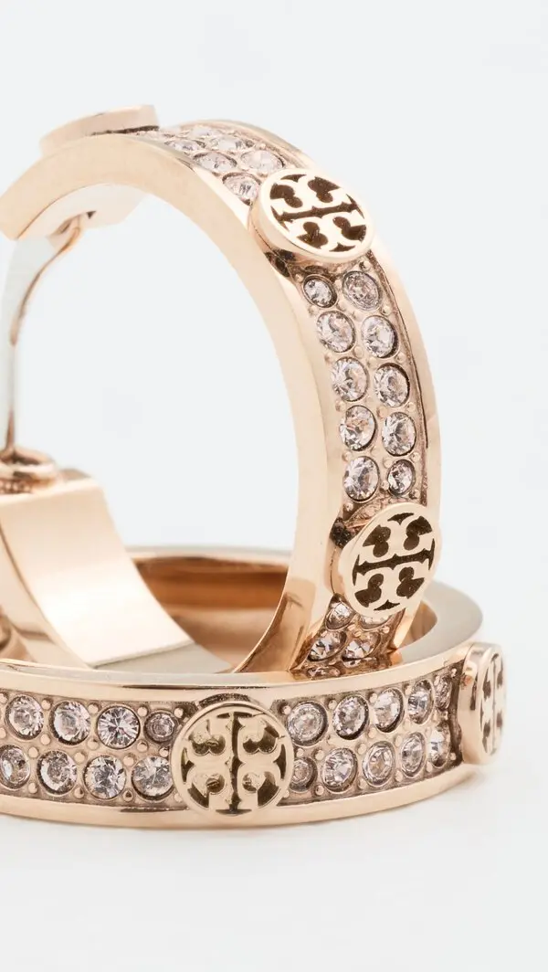 Tory Burch Small Icon Pave Hoop Earrings