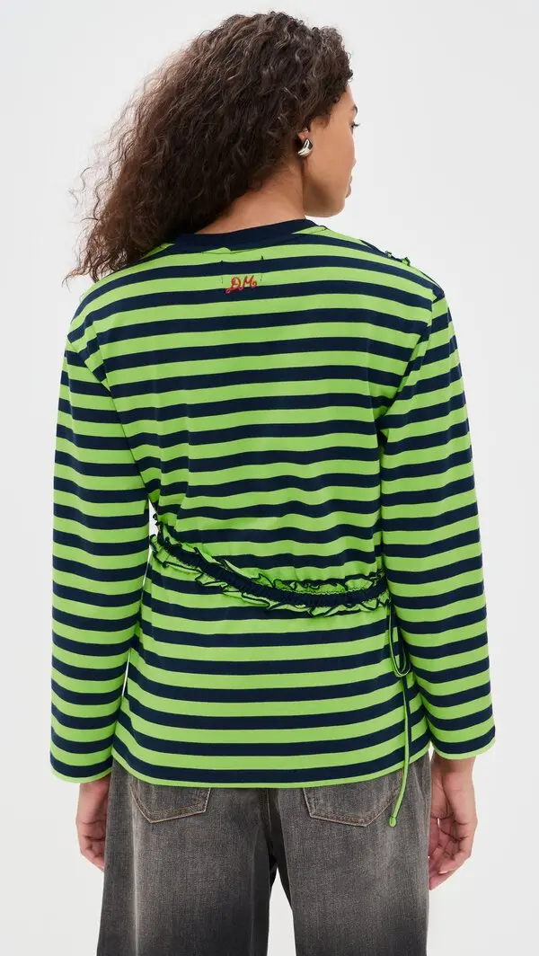 DAMSON MADDER Striped Ruffle Long Sleeve Tee