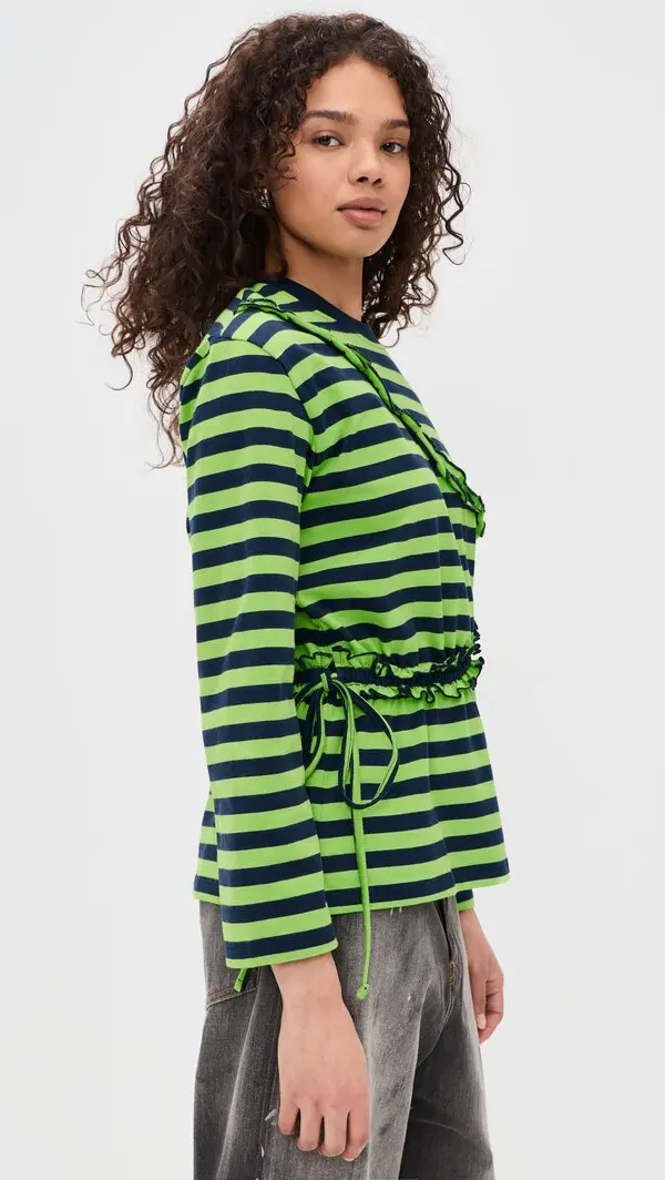 DAMSON MADDER Striped Ruffle Long Sleeve Tee