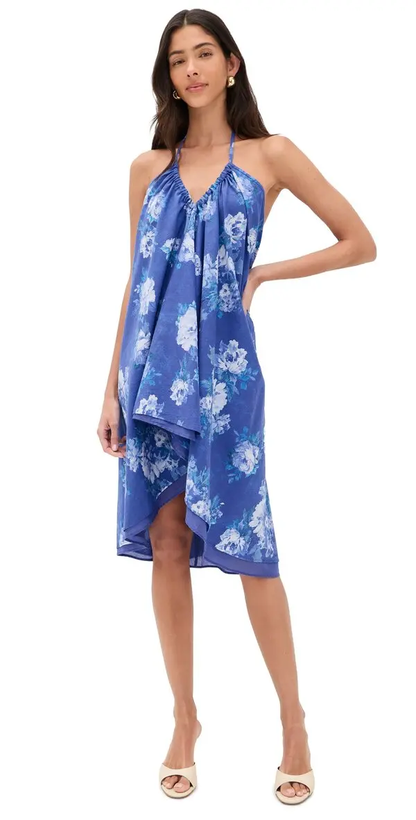 CONIGLIO PALM BEACH Seaspray Mini Dress - Brushstroke Floral Misty Blue
