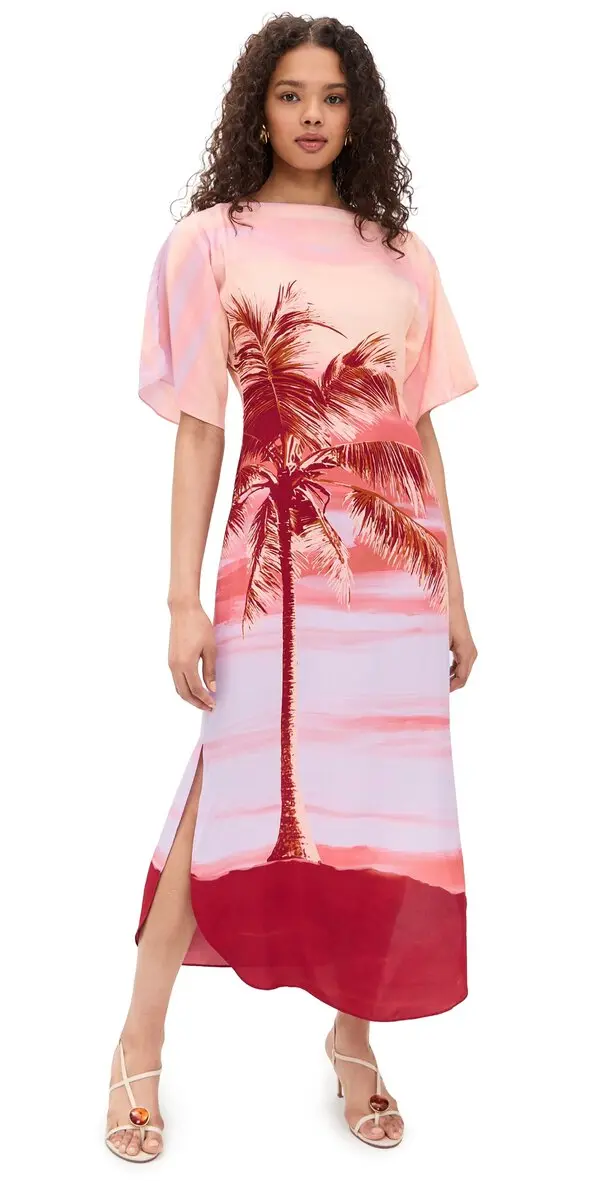 Hemant & Nandita Boat Neck Palm Tree Print Maxi Dress - Multi
