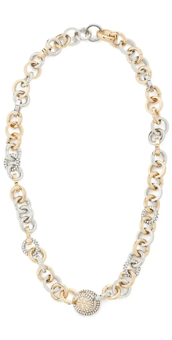 Tory Burch Icon Mixed Pavé Chain Necklace - Tory Gold/tory Silver/crystal