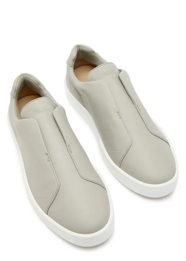 AURELIEN Softey Grained Leather Sneakers - Grey