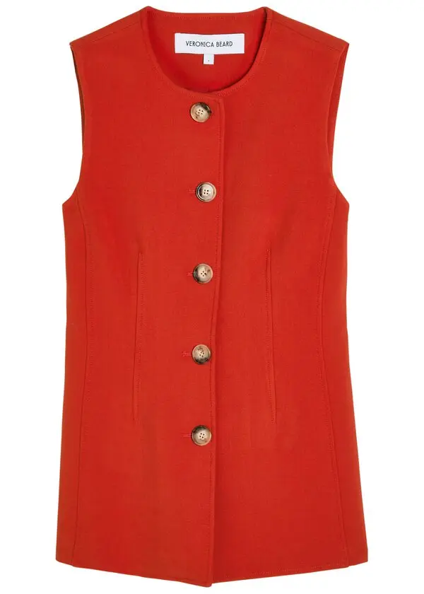 Veronica Beard Jessup Darted Tailored Vest - Red
