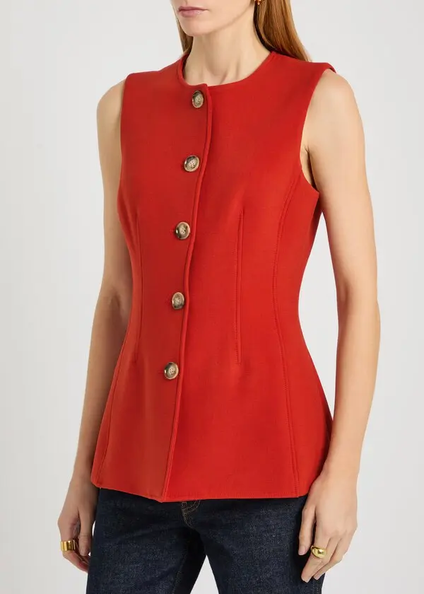 Veronica Beard Jessup Darted Tailored Vest - Red