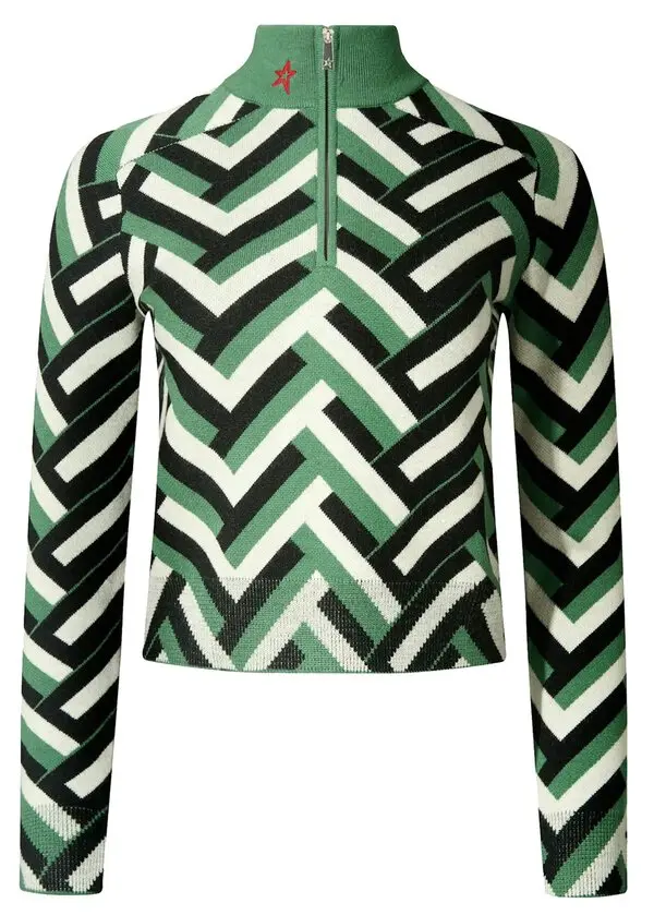 Perfect Moment La Tour Chevron-print Merino Wool Sweatshirt - Green