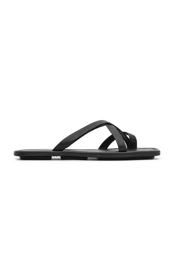 ST. AGNI Soft Strap Suede Slide Sandals - Black